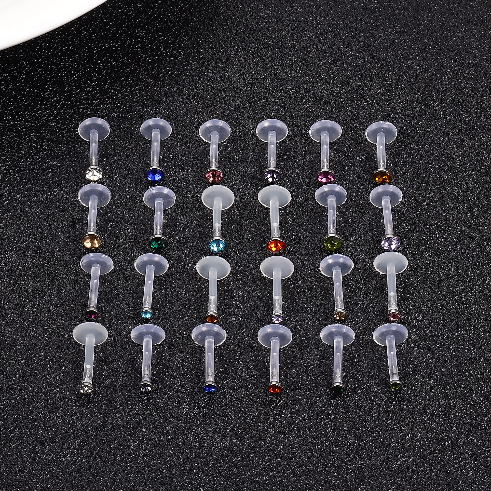 Jstyle 24Pcs 16G Plastic Acrylic Labret Studs for Women Forward Helix Cartilage Tragus Earring Studs Internal Threaded Clear Lip Monroe Piercing Jewelry 8MM