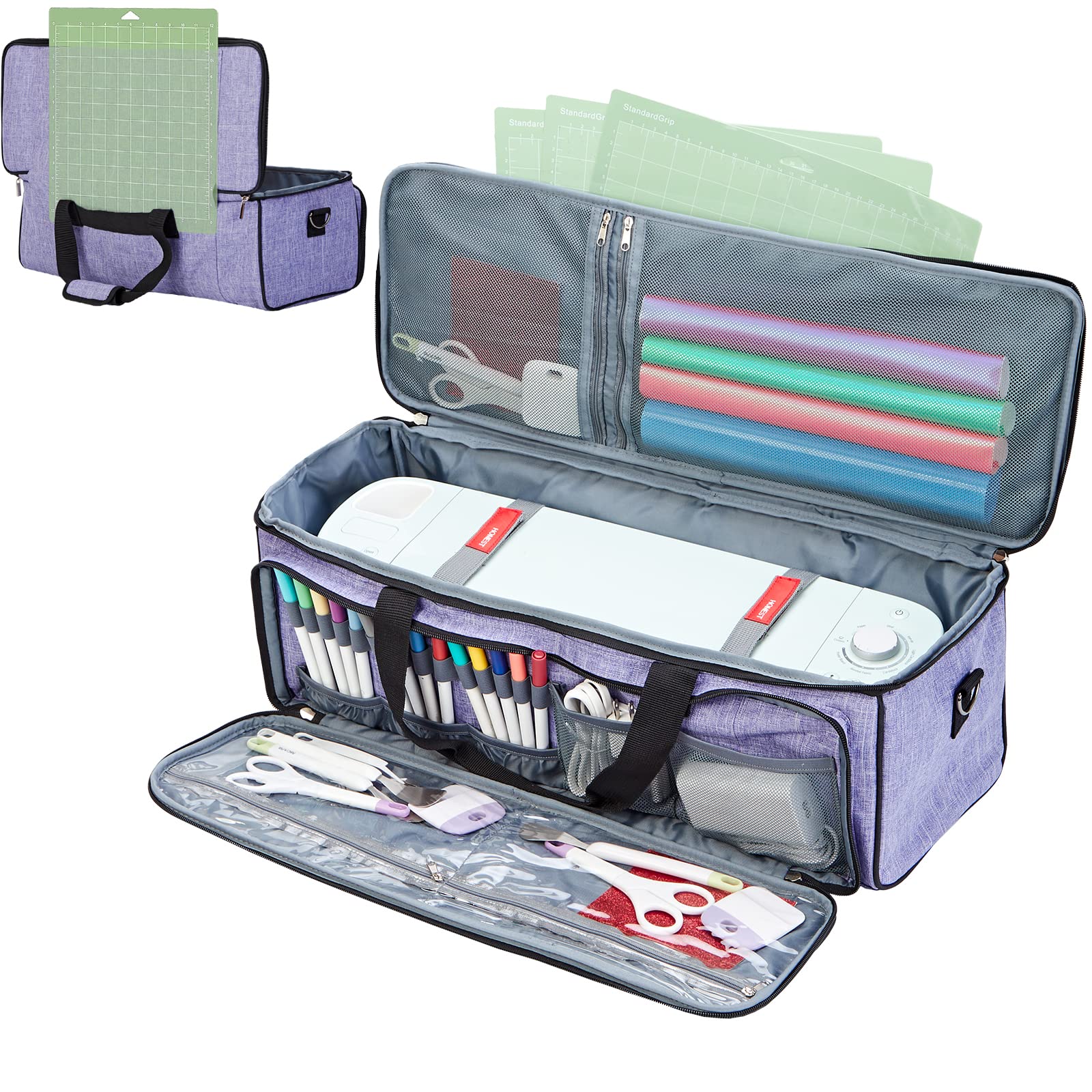 HOMEST Carrying Case with Mat Pocket for Cricut Maker 3, Cricut Explore Air 2, Cricut Maker, Cricut Explore 3, Large Front Pockets for Accessories and Supplies, Purple