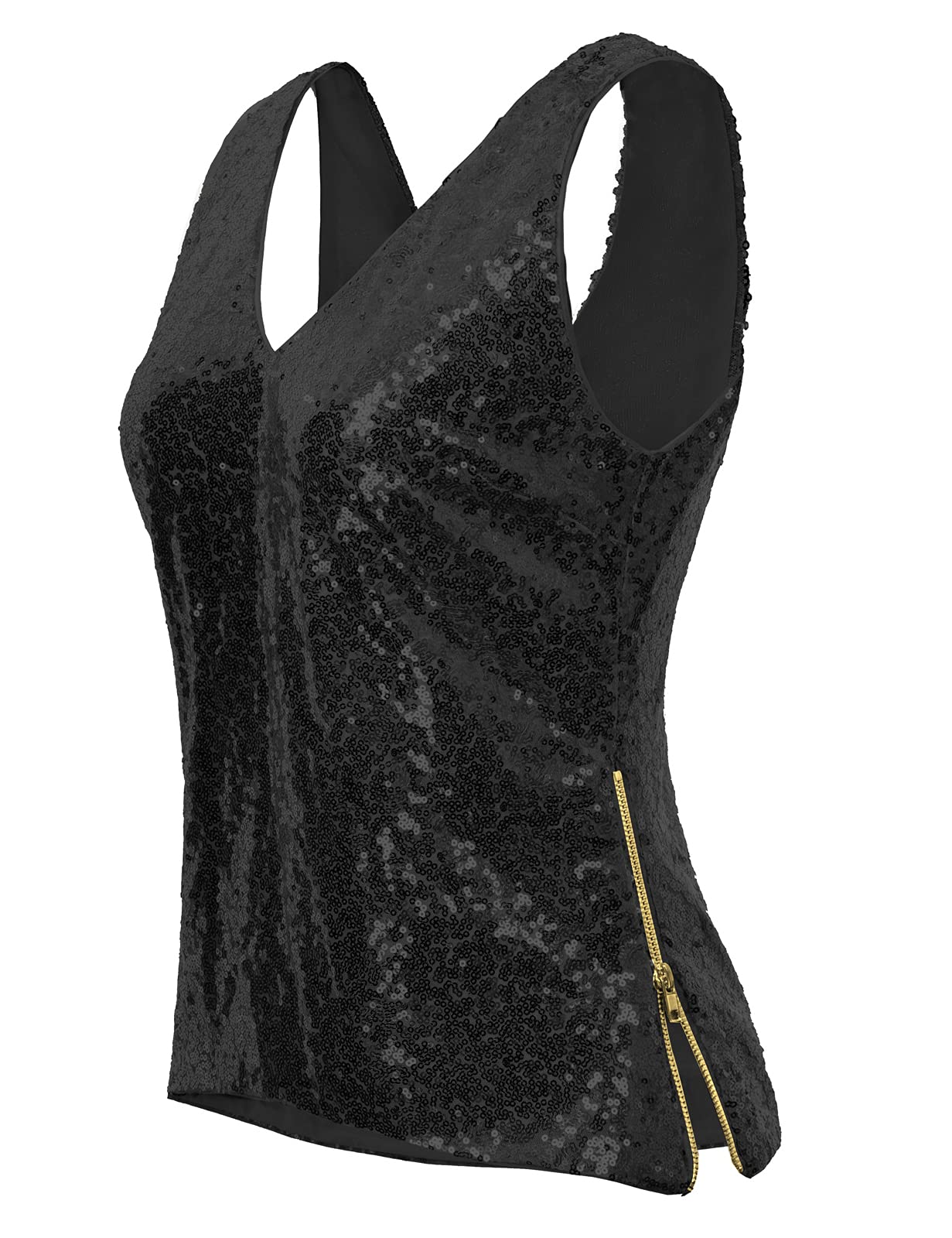 GRACE KARIN Women's Sleeveless Sequin Tops V-neck Vest Camisole T-shirt Blue Green L