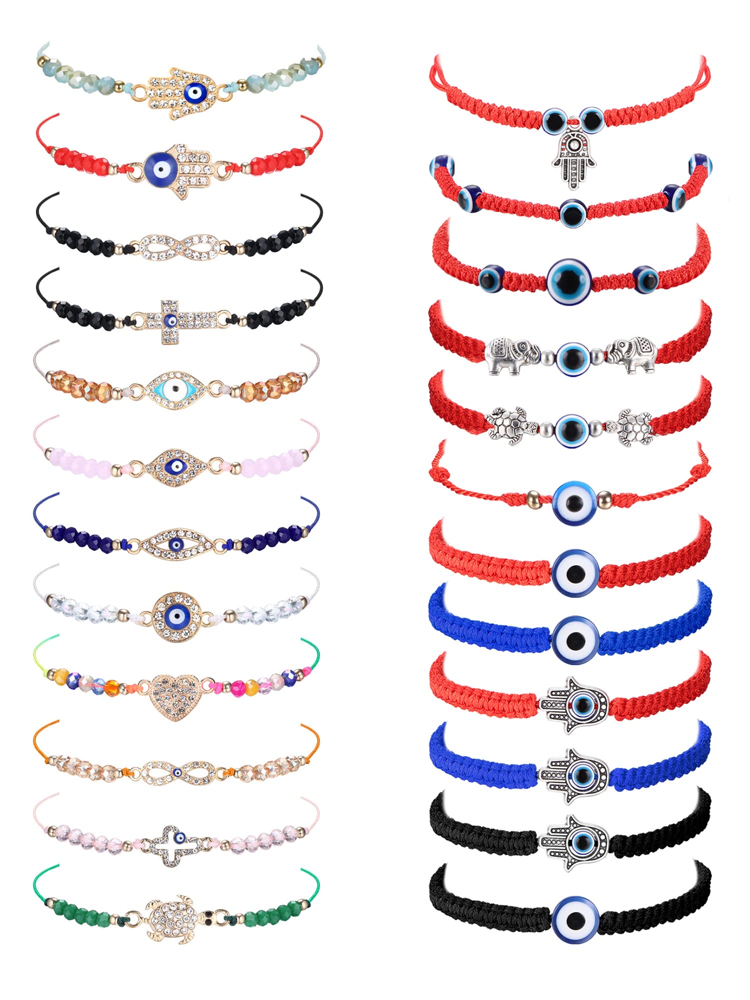 Jstyle 24Pcs Evil Eye Bracelets for Women Mexican Bracelets Set Adjustable Evil Eye Jewelry Red String Knot Bracelet Hamsa Protection Mal De Ojo Bracelets Pack A