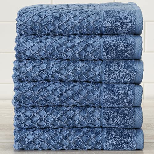 Great Bay Home Blue Bath Towels - 100% Cotton 6 Pack 26x16 Hand Towel Set - Absorbent, Durable, Quick-Dry Towels for Bathroom - Low-Twist, Two-Ply Decorative Towels (Blue)