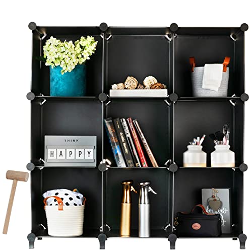 Homeries Cube Storage System β Modular DIY Plastic Closet Organizer Rack, Storage Shelves, Bookshelf, Bookcase for Bedroom, Office, Dorm Room, College, Living Room - Black (9-Cube)