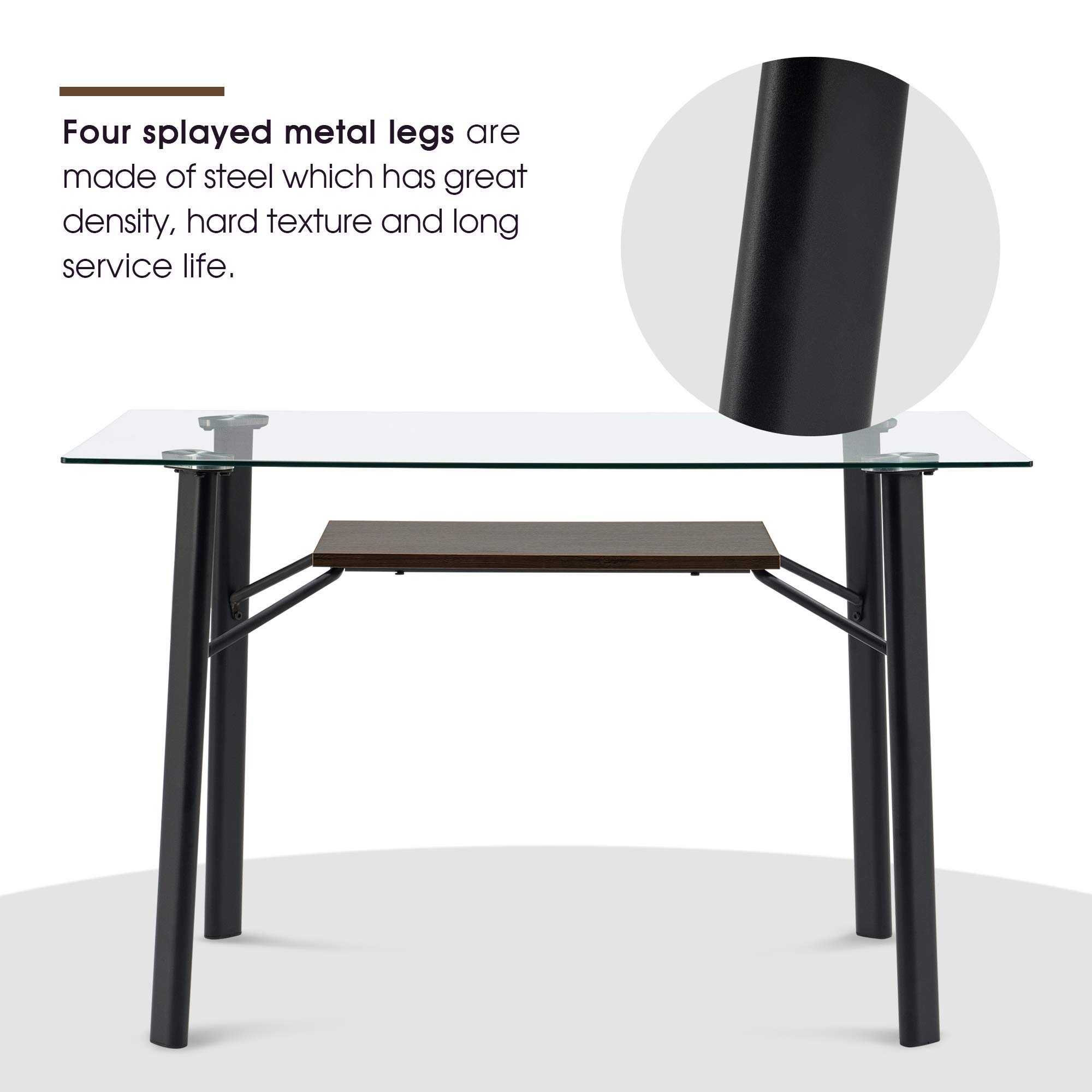 Ivinta Modern Glass Dining Table Kitchen Table for 4/6 Rectangular Dinner Table 2-Tier Mid-Century Leisure Desk with Storage Shelf for Home Office Living Room Kitchen 31 x 47 inch