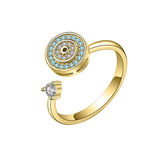 Langonay Fidget Ring Gold, Anxiety Ring for Women Sterling Silver Evil Eye Spinner Rings Mood Adjustable Open Rings