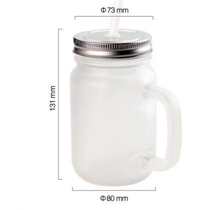Mason Blank Sublimation Frosted Glass Jar Mugs 430ml with Glass Handles and Straw Drinking Heat Press Dye Transfer 4 pieces