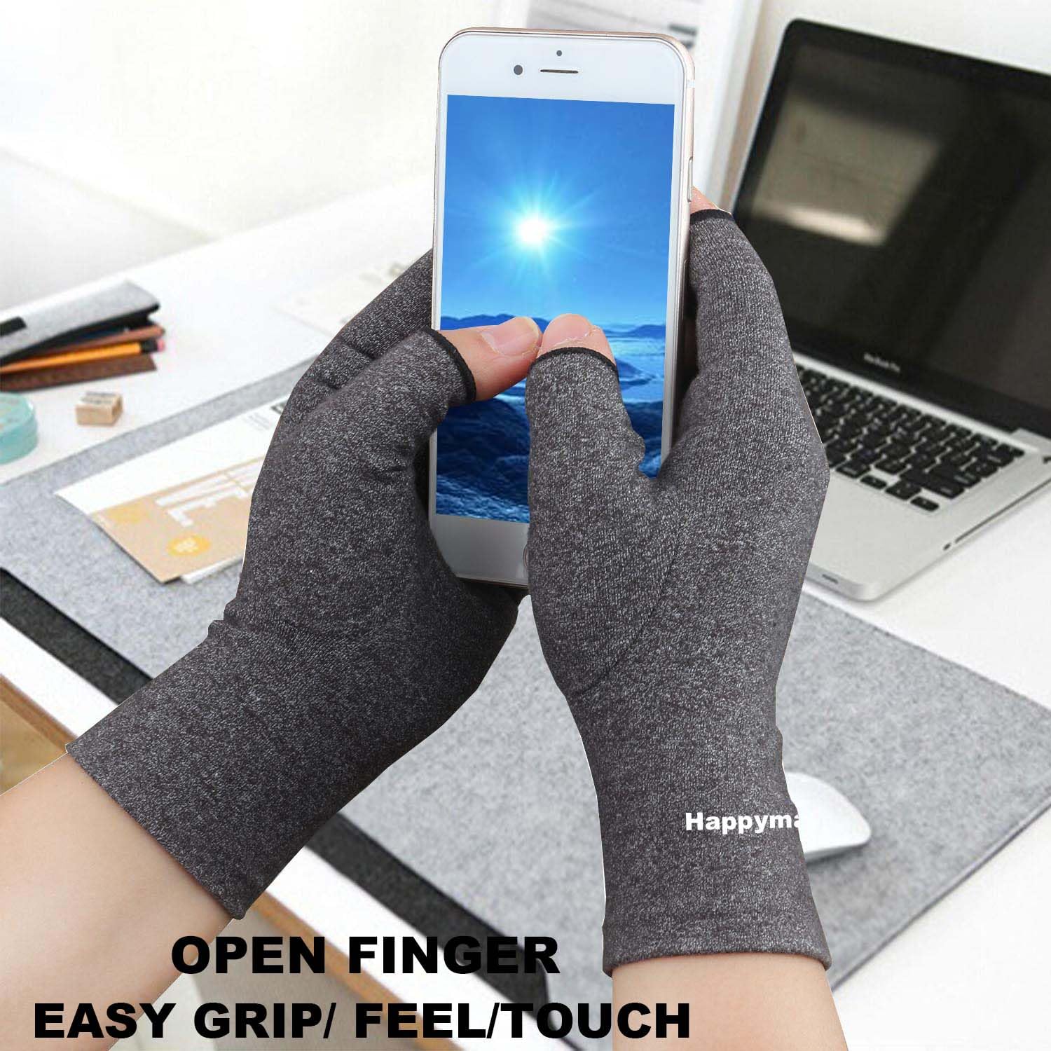 Happymart 2 Pairs Arthritis Gloves, Hand Compression Gloves for Rheumatoid, Pain Relief, Carpal Tunnel, Swelling, Joint Support, Driving Fingerless Gloves for Women Men (Black, Medium)