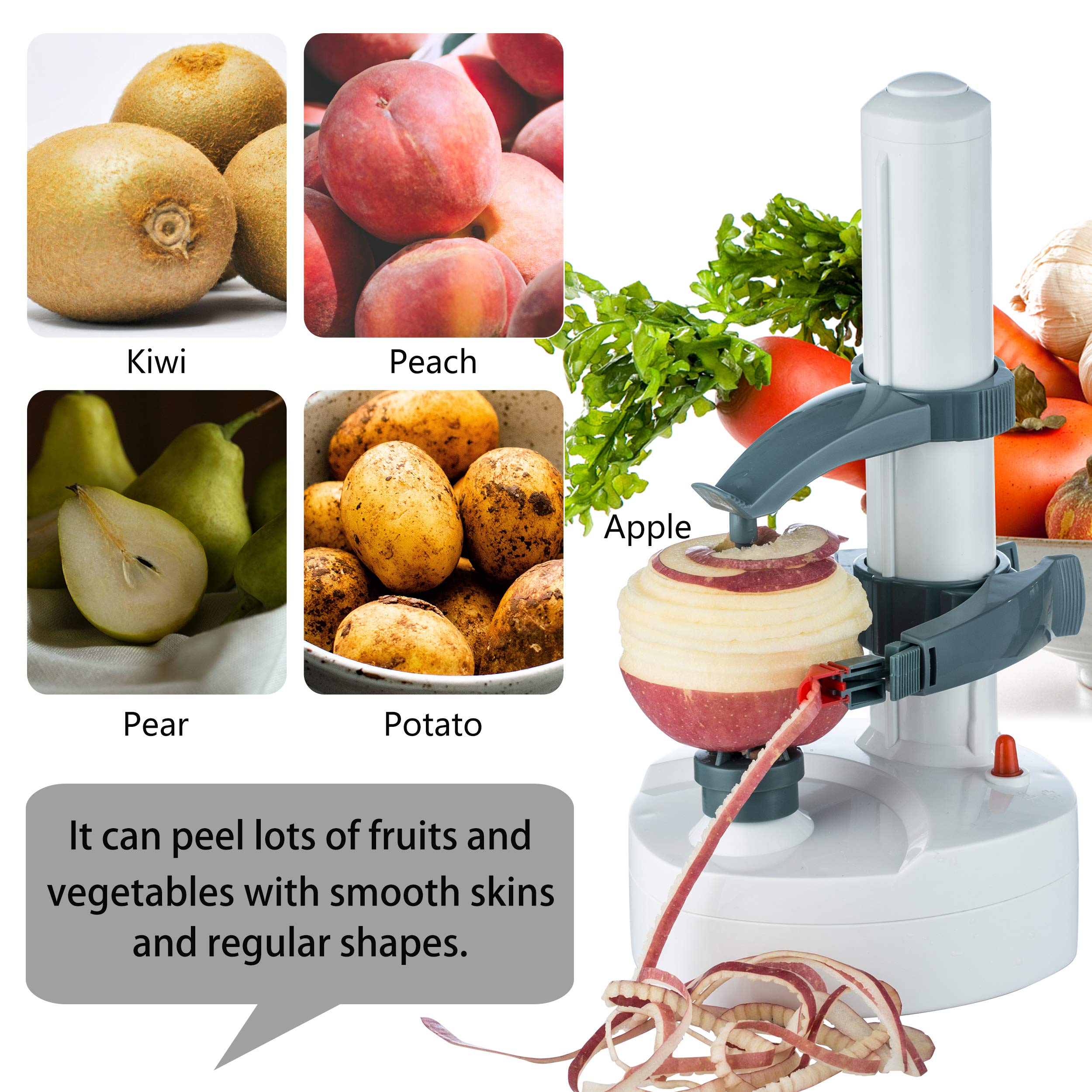 HOTIME Electric Potato Peelers-Electric Apple Peeler Automatic Rotating Fruits Peeler Vegetables Paring Machine Kitchen Peeling Tool for Apple-White