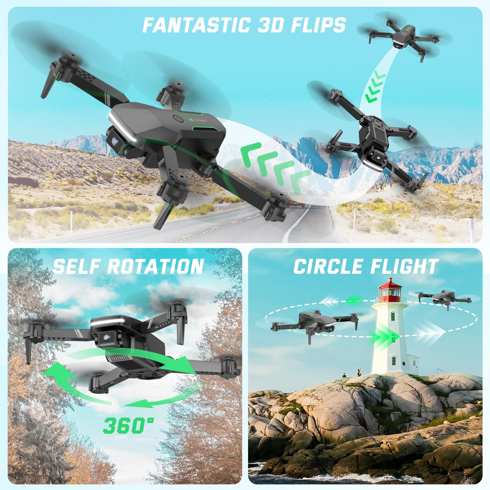 Heygelo S80 Drone with Camera for Adults, Foldable 1080P HD Mini Drones for Kids Beginners, Remote Control Helicopter Boys Toys/Gift with FPV Live Video, Full Guards, One Key Start, 2 Batteries