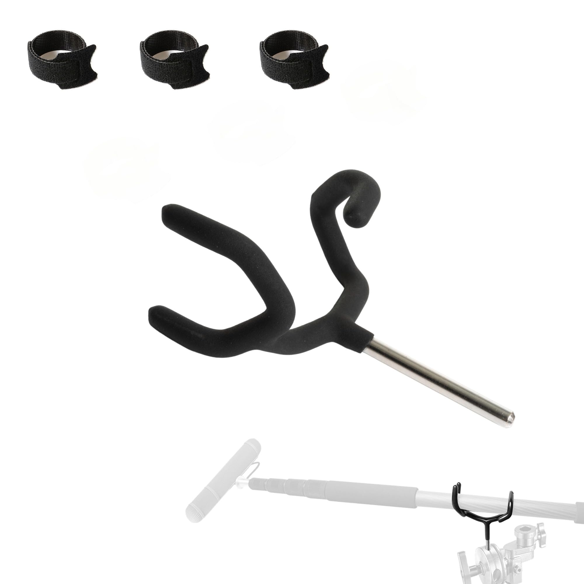 Microphone Boom Pole Holder 2 Pack - Metal Cradle Mount Support For Microphone and Audio Equipment - Fits Grip Head On Mic and C Stand - Includes 6 Nylon Cable Straps- MAINEFIELD PACIFIC (Black)