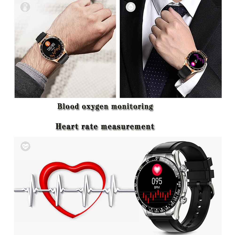 MaLageB Smart Watch for Men,1.32 Inch Round Ultra HD Smartwatch Waterproof Activity Tracker with Text and Call Sleep Monitoring Blood Oxygen for Android Phones & iOS (Gold)