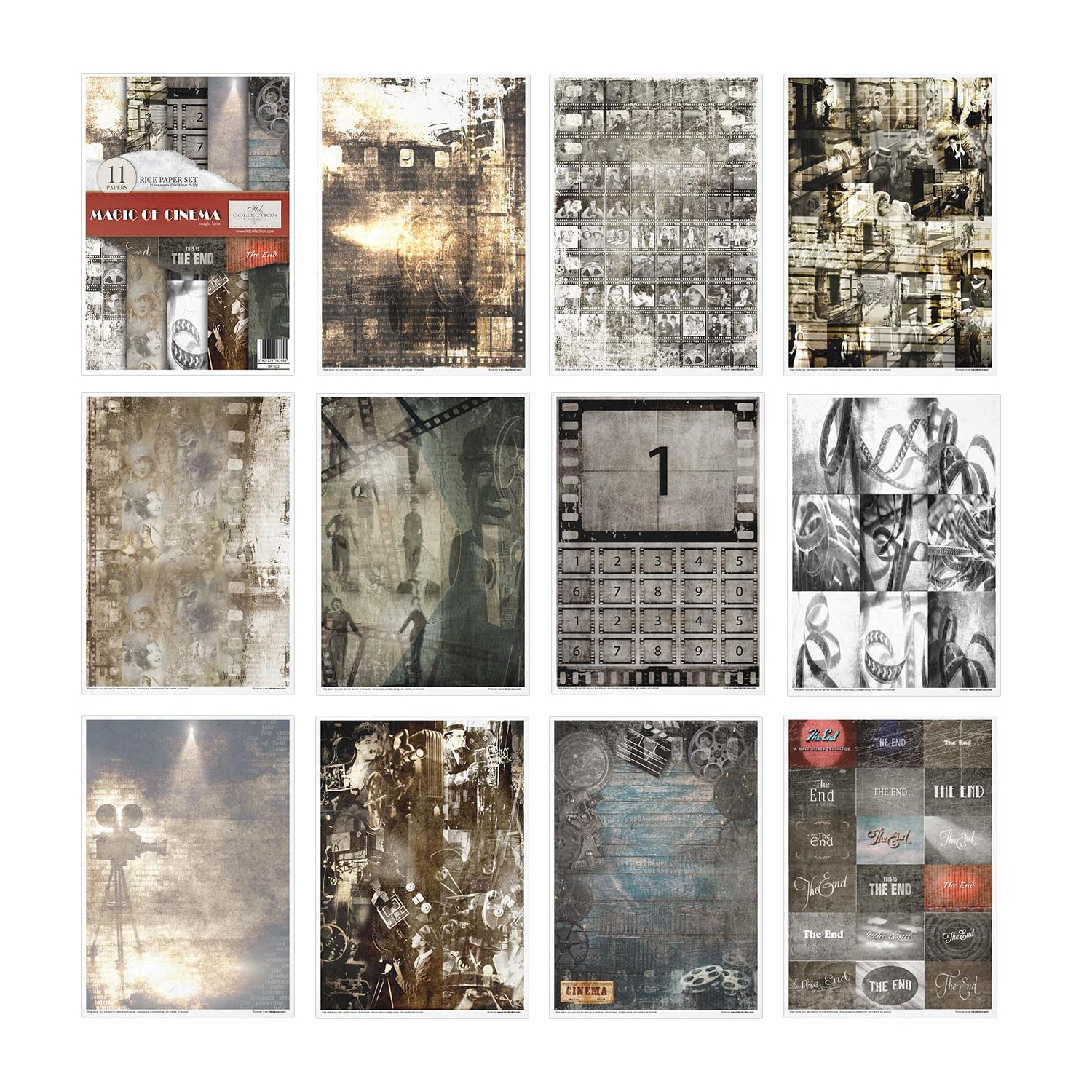 ITD Collection - Rice Paper Creative Set A4 Decoupage Rice Paper Sheet 29.7 x 21 cm Napkin Technology Multicoloured (Magic of Cinema)