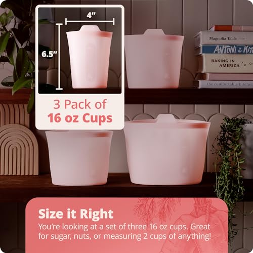 Greater Goods Reusable Silicone Containers for Food Storage, BPA- Free, Microwave, and Oven Safe, Pink, 16 Oz (1 Set of 3)