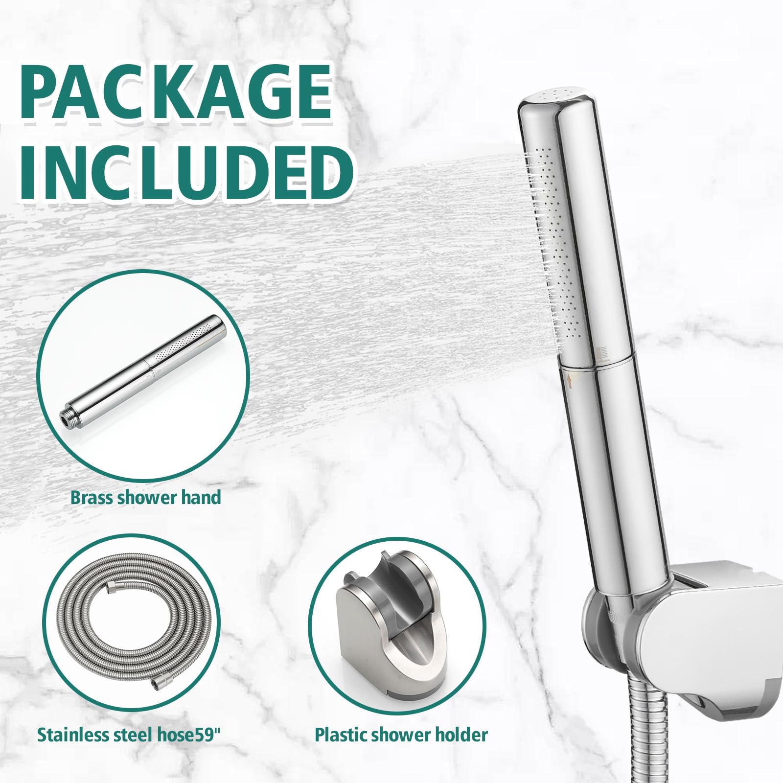 Homipro Chrome Brass 2 In 1 Function High Flow Handheld Shower Head Set High Pressure 7 Inch Chrome Finish Shower Head Sprayer Hand Shower Wand with 59 Inch Hose, Bracket