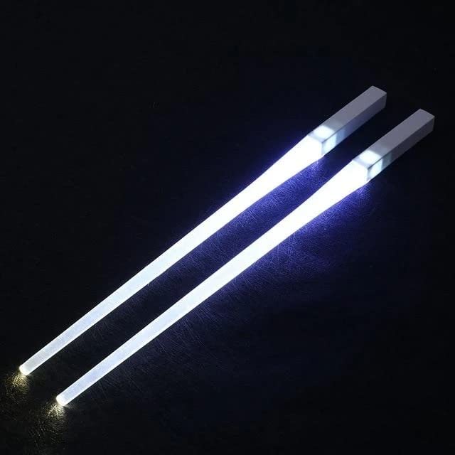 Lightsaber Chopsticks - Reusable LED Light Up Chopstick W/ Removable Handle, Lightweight & Portable BPA Free Foodgrade Safe Chopstick, for Kitchen Dinner Party Daily Use (WHITE)
