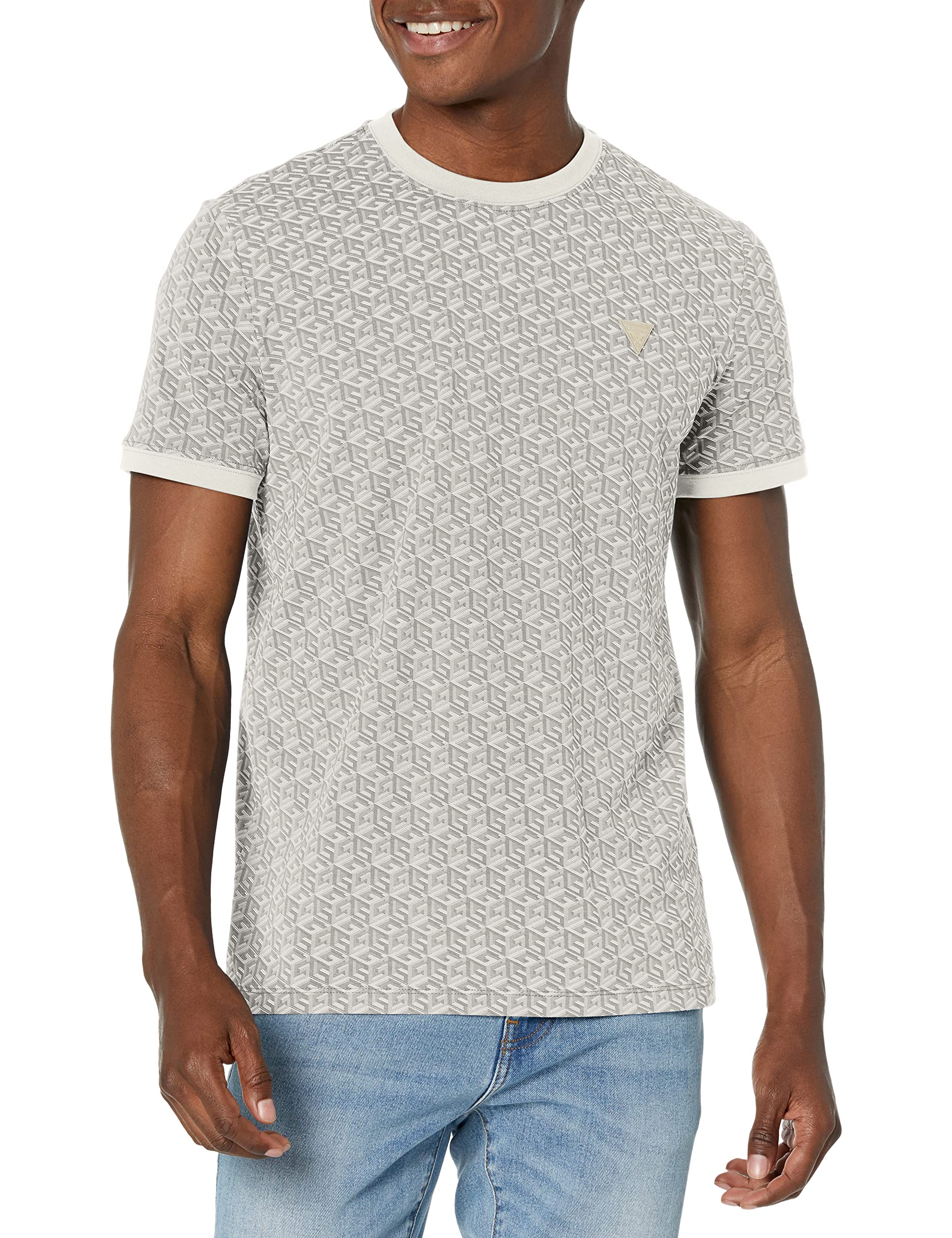 GUESS Men's Colin T-Shirt, Macro G Cube White Combo