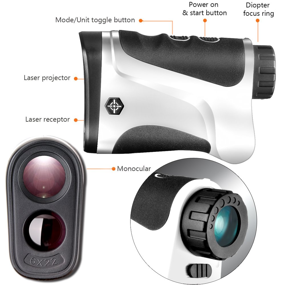 Gosky Golf Rangefinder - Laser Range Finder with Ranging, Scan, Flagpole Lock, and Speed Function - Free Battery (LE600G, 650yd/600m)