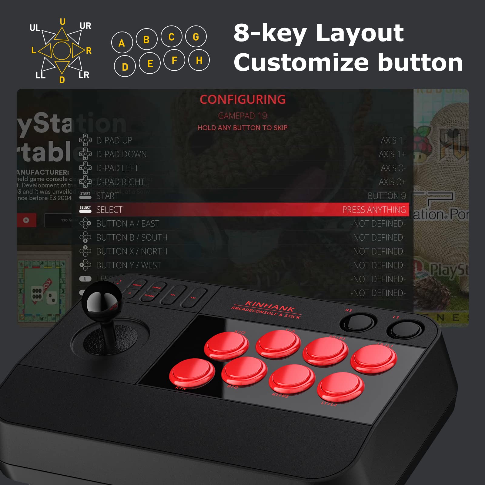 Kinhank Super Console Arcade Game Console & Stick, 50000+ Classic Arcade Games Pre-Installed in 256G TF Card(Included), S905X3 Chip, Compatible with PC Host/Android Phone etc, HD-Out,Black (256G)