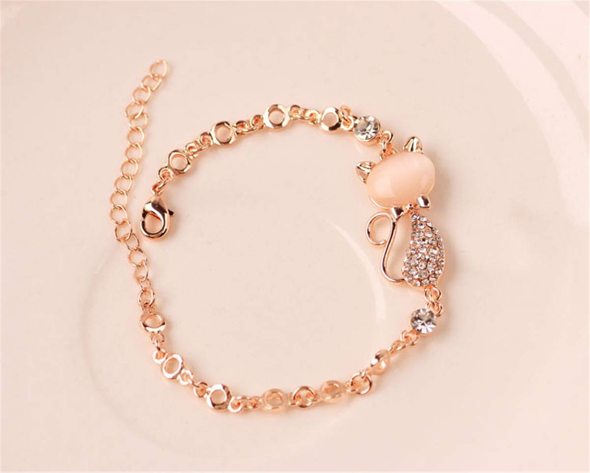 HELPFLOWER CH01 925 Plated Sterling Diamond Bracelet Cat Adjustable Bracelets with Chain Unique Jewelry Present for Women