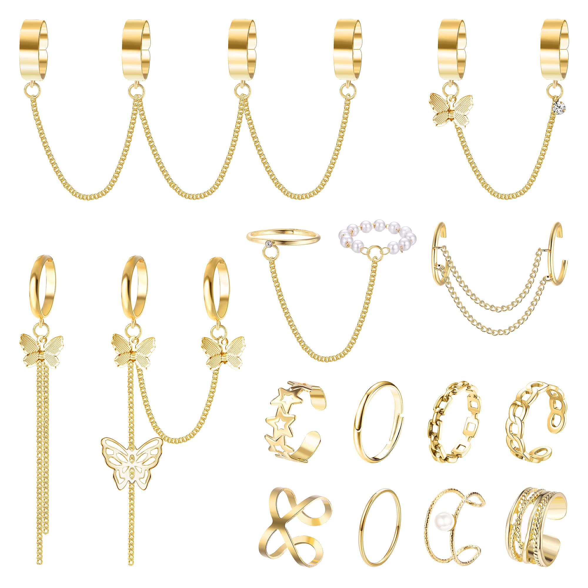 Jstyle 14Pcs Gold Knuckle Stackable Rings Set for Women Gothic Punk Chain Finger Rings Hip Hop Stackable Vintage Rings Set
