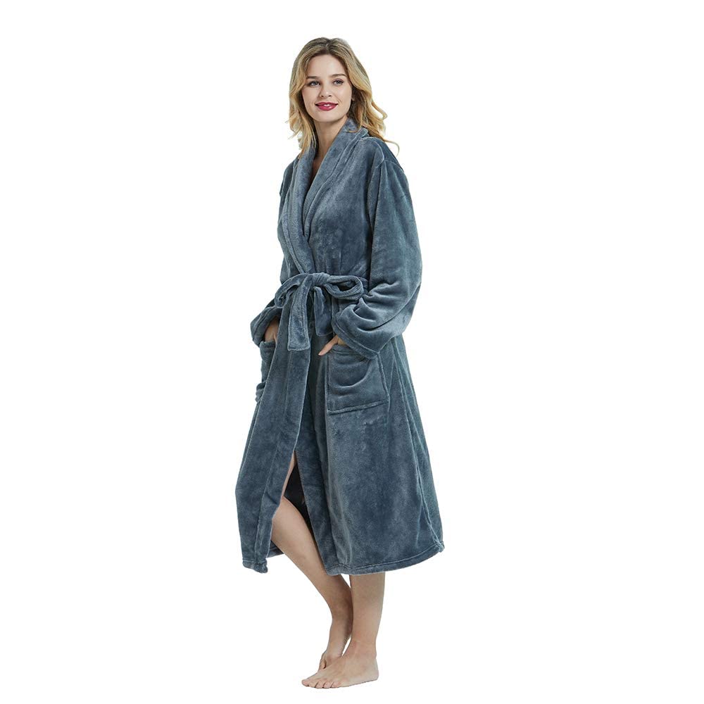 HEARTNICE Womens Fleece Robes, Soft Plush Long Bathrobe, Thick Kimono Robes for Womens, Warm House Coat (Dark Gray, 2XL/3XL)
