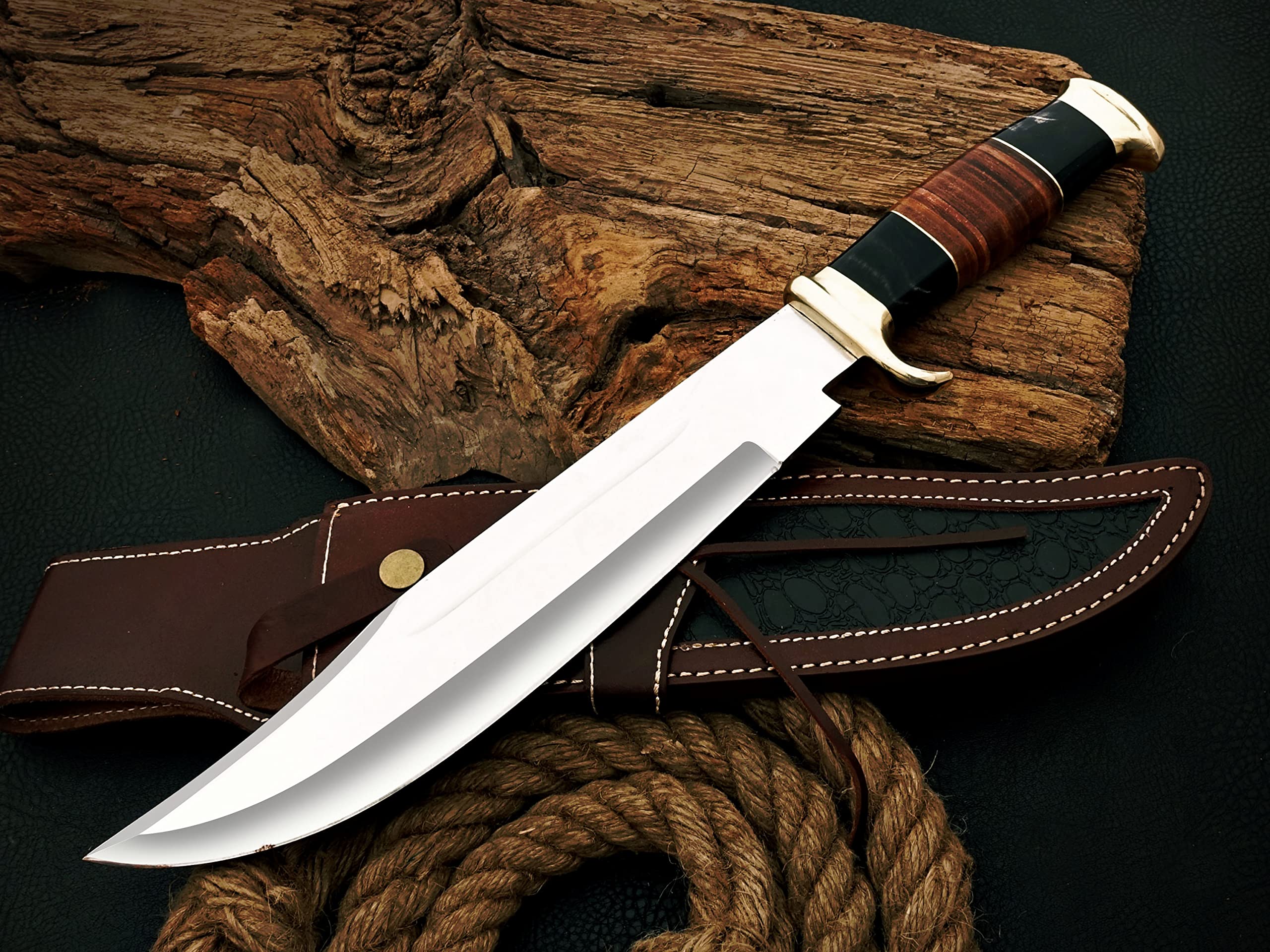 JNR Traders Handmade Dundee Bowie Knife Full Tang Hunting Knife, Large Bowie Knife with Sheath 17 inch Mirror Polished Carbon Steel Blade 3685