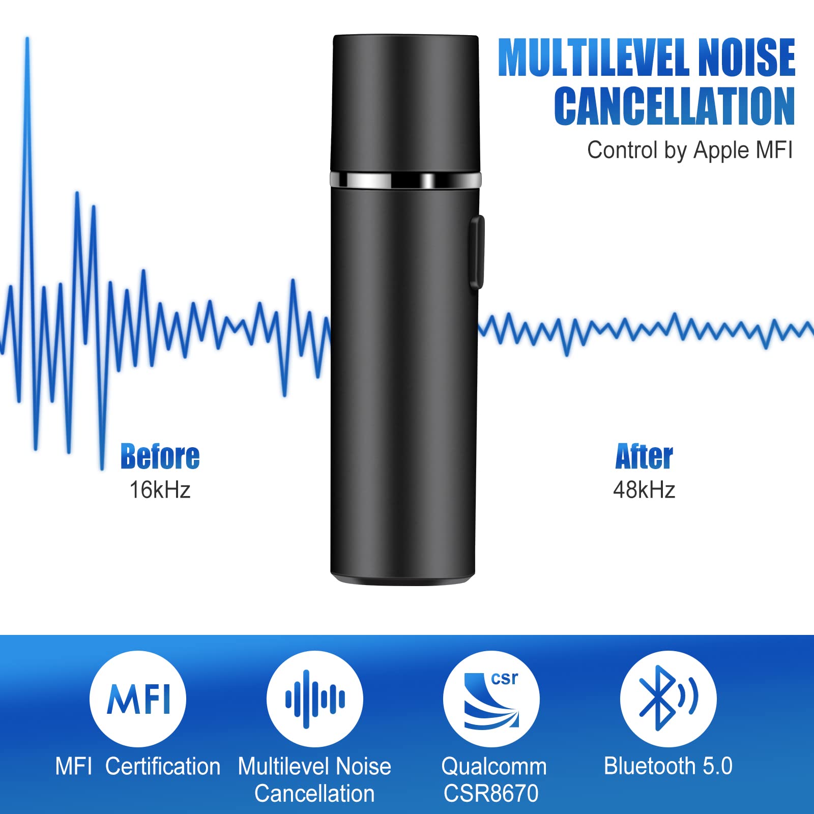 Kinikiss Wireless Lavalier Microphone,48KHz Bluetooth Microphone Noise Reduction Lapel Clip-on Mic for iPhone Android Smartphone, Recording YouTube Video Vlog Interview Auto Transcription/Auto Sync