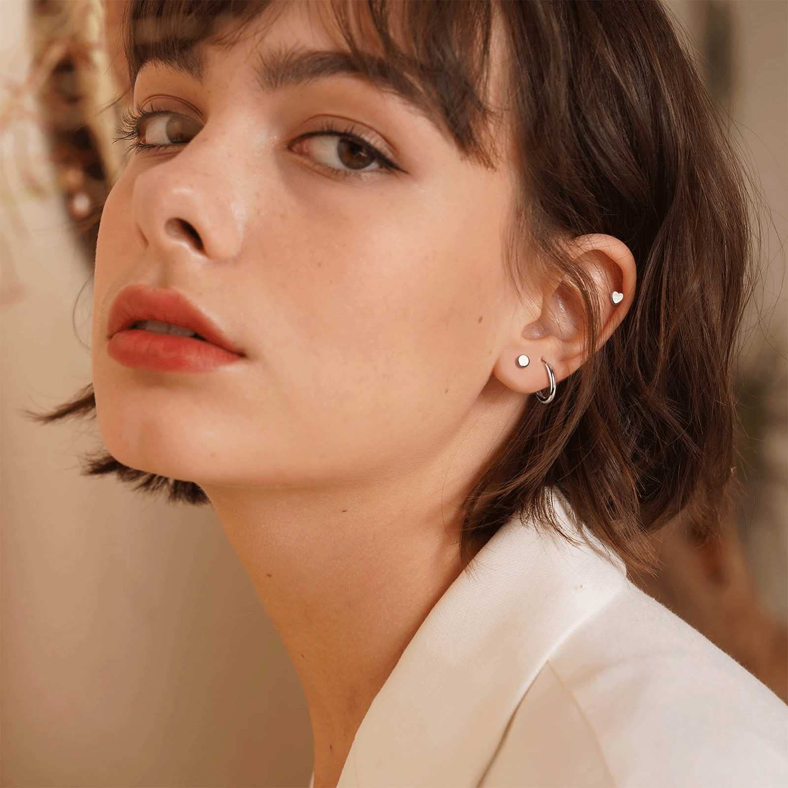 Jstyle 20G Stainless Steel Stud Earrings for Women Men Star Moon Heart CZ Flat Back Earrings Set Cartilage Earrings Hoop Small Flatback Earrings Stud Tragus Helix Daith Piercing Jewelry Silver Tone