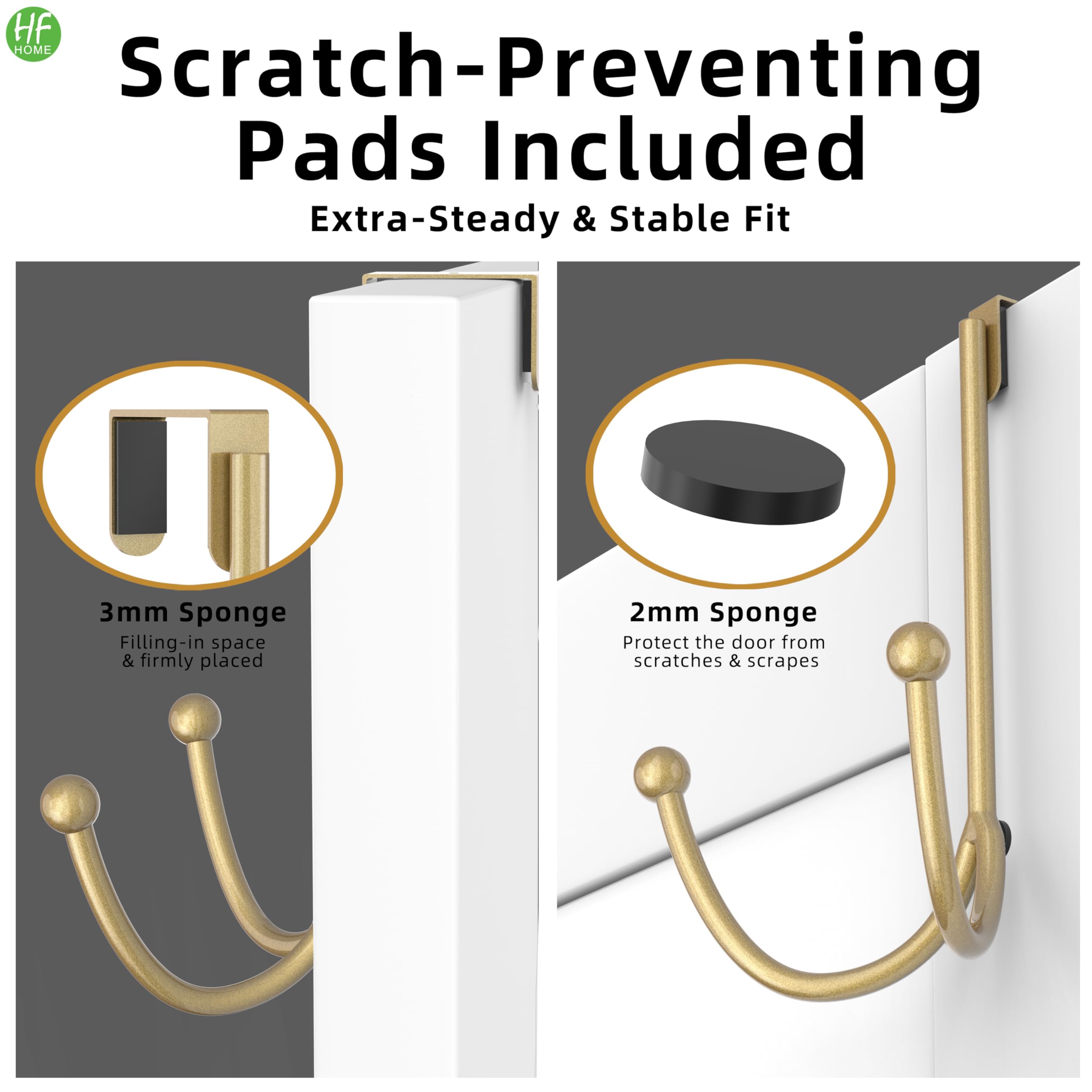 HFHOME 2Packs Over The Door Double Hanger Hooks, Metal Twin Hooks Organizer for Hanging Coats, Hats, Robes, Towels- Gold