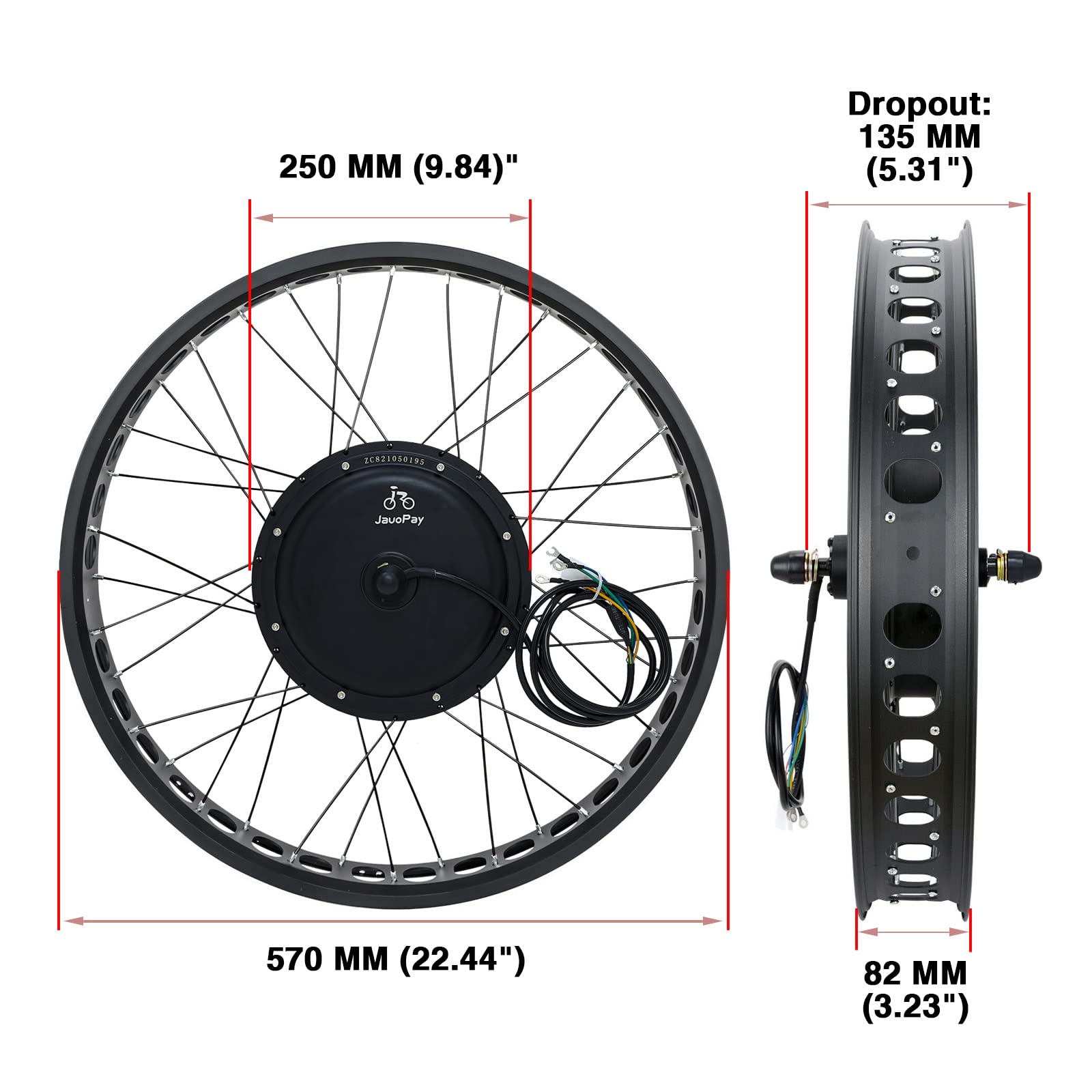 JauoPay Electric Bicycle Conversion Kit, 36V 500W EBike Brushless Gearless Hub Motor, 22.4" Front Wheel Fat Tire Frame for 26" x 4"~4.25" Tire, Dual Mode Controller