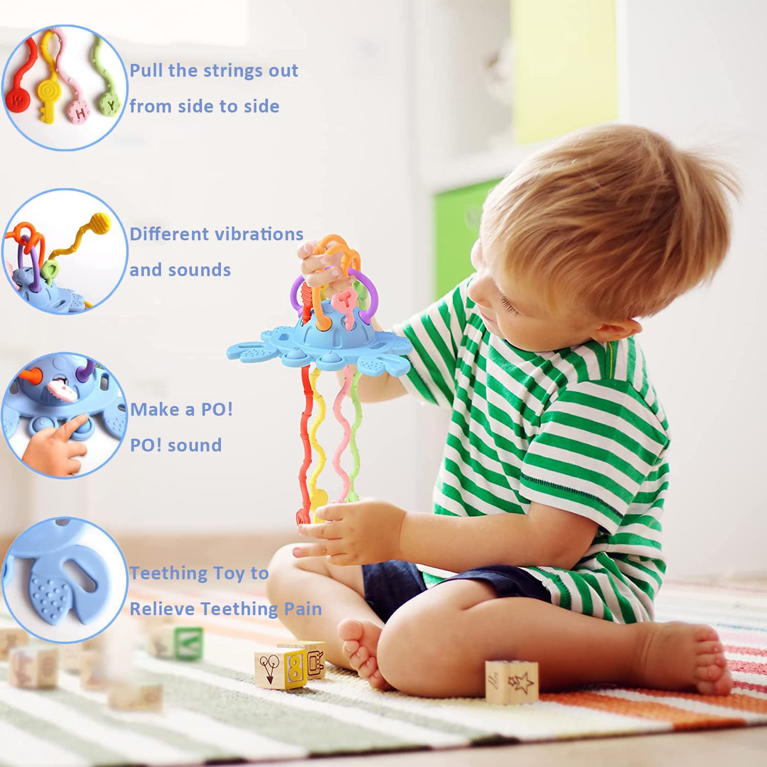 MUAECH Baby Montessori Sensory Toys for 18M+, Food Grade Silicone Pull String Activity Toy, Montessori Pull String Learning Ropes with Simple Bubble&Sliding Balls for Motor Skills, Tactile Stimulation