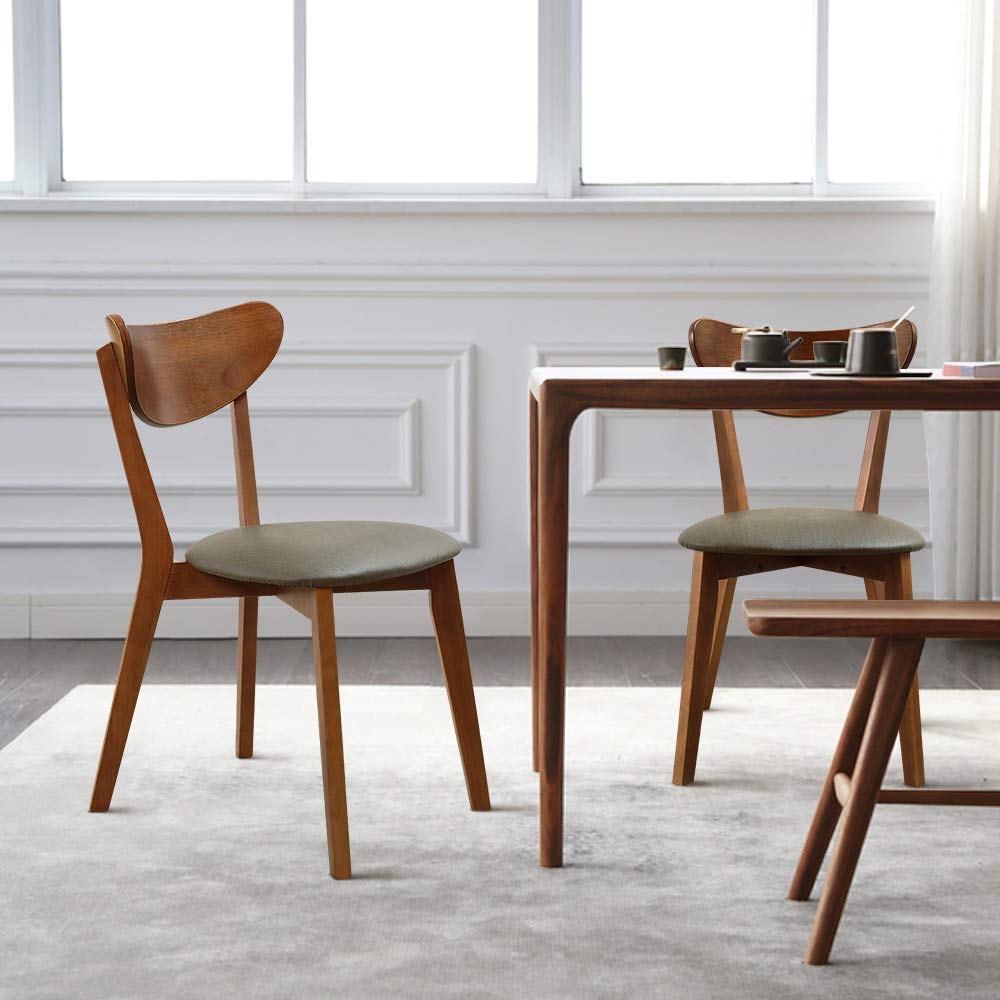 HIPIHOM Solid Wood Living Room Dining Chair Walnut Finish with Elastic Foam Mat for Desk Home (2-Pack)