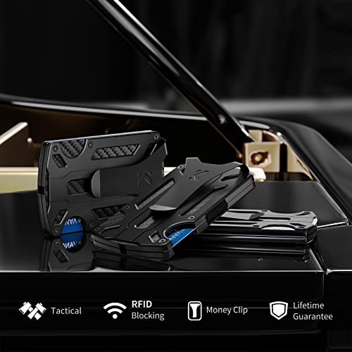 Keymarx Metal Wallet for Men Minimalist Slim RFID Blocking Front Pocket Tactical Carbon Fiber wallet Card Holder with Money Clip (Black)