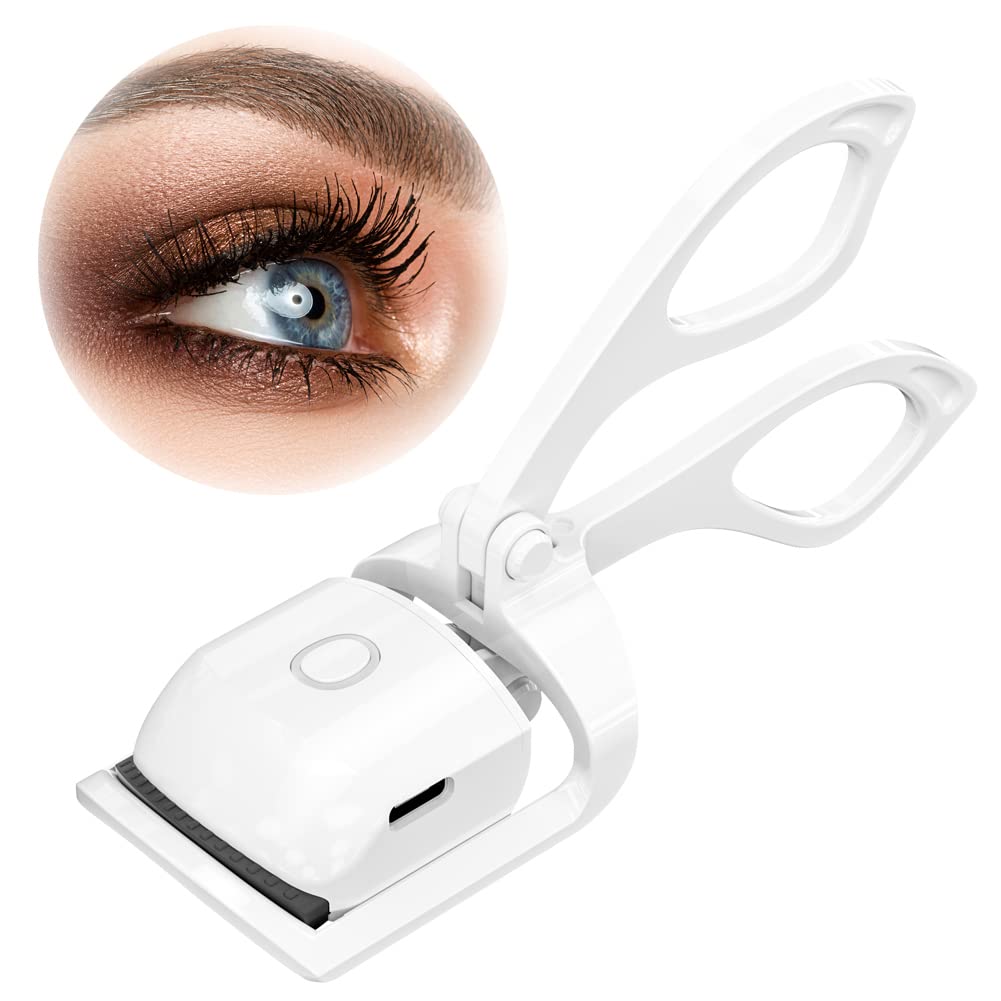 Heated Eyelash Curler, BYVUTE Regular Electric Lashes Curler with Sensing Heating Silicone Pads No Pitching Curler Long Lasting Two Temperature Settings Rechargeable with Pouch