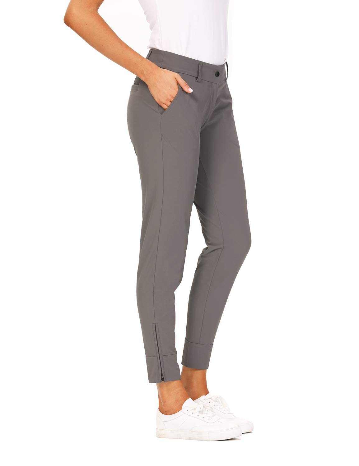 Hiverlay Womens pro Golf Pants Quick Dry Slim Lightweight Work Pants with Straight Ankle Also for Hiking or Casual Ladies，Gray-l