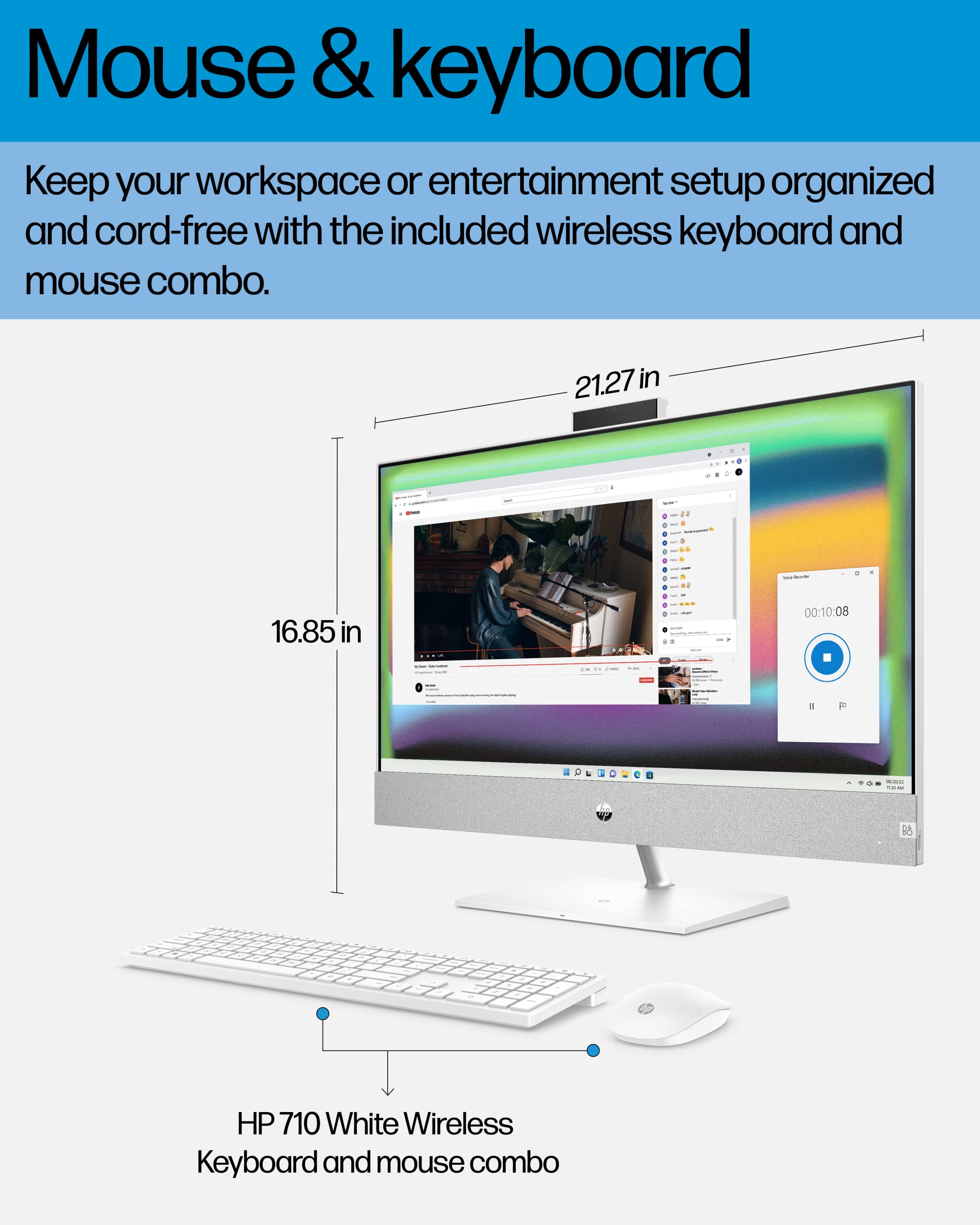 HP Pavilion All-in-One PC, 12th Gen Intel Core i7-12700T, 16 GB RAM, 256 GB SSD, Full HD IPS Touchscreen, Windows 11 Home, 4K Graphics, Wireless Mouse & Keyboard, 5 MP Pop-Up Camera (27-CA1180, 2022)
