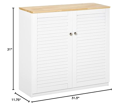 HOMCOM Sideboard Buffet Cabinet, Kitchen Cabinet, Coffee Bar Cabinet with Double Louvered Doors and Adjustable Shelf for Living Room, Hallway, White