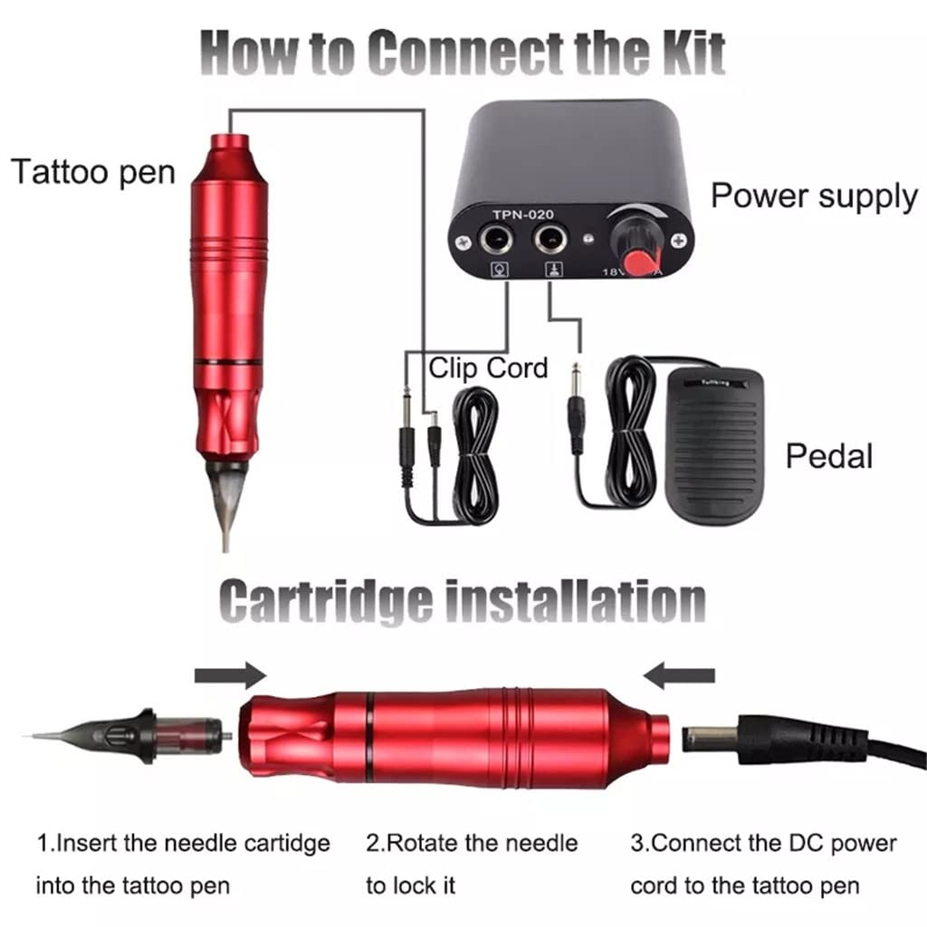 LUKEO Tattoo Machine Kits Tattoo Power Supply Rotary Pen with Cartridge Needles Permanent Makeup Machine for Tattoo Body Art (Color : White-Dinosaur Doodle4)