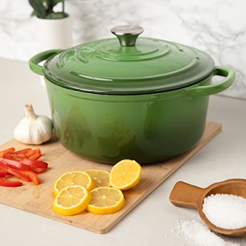 Larder & Vine Enameled Cast Iron Dutch Oven with Lid - Oversized Handles, Dome Lid, Dutch Oven for Sourdough Bread Making β 5.7QT/5.4L - (Okra)