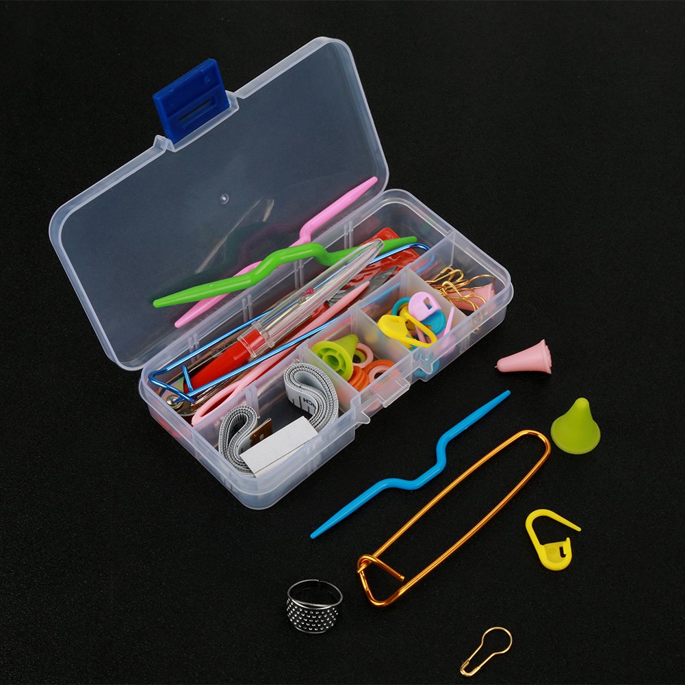 HEEPDD 56Pcs Crochet Knitting Needles Kits Sewing Knitting Tools Crochet Hook Metal Tweezers Scissor Thimble Kit for DIY Sewing Hand Making