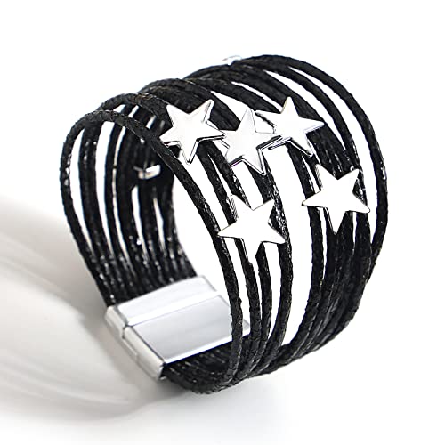 hotoo Star Leather Bracelets for Women Trendy Black