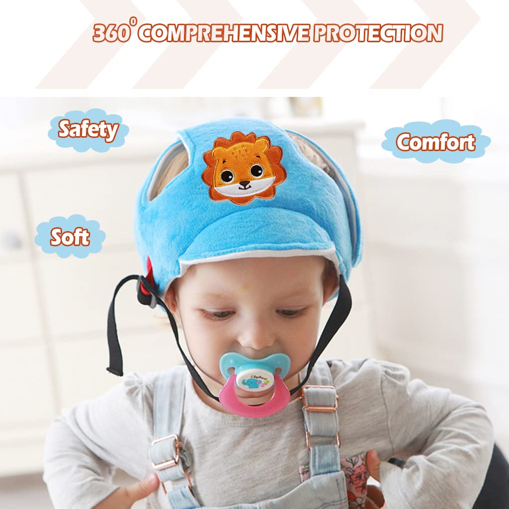 KAKIBLIN Baby Safety Head Support Hat, Toddler Breathable Adjustable Safety Protective Cap Blue