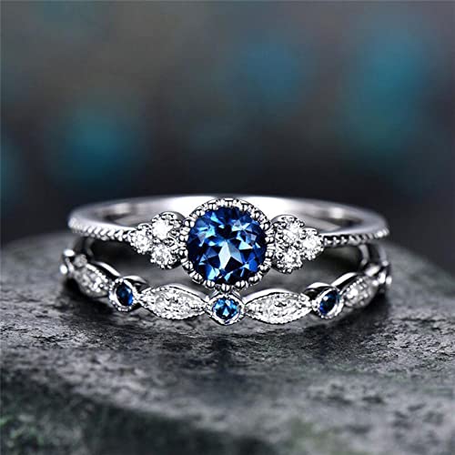 Iumer Women Artificial Zircon Ring Two-piece Ring Inlaid Rhinestones Birthday Gift Size 6-10 (blue, size 8)