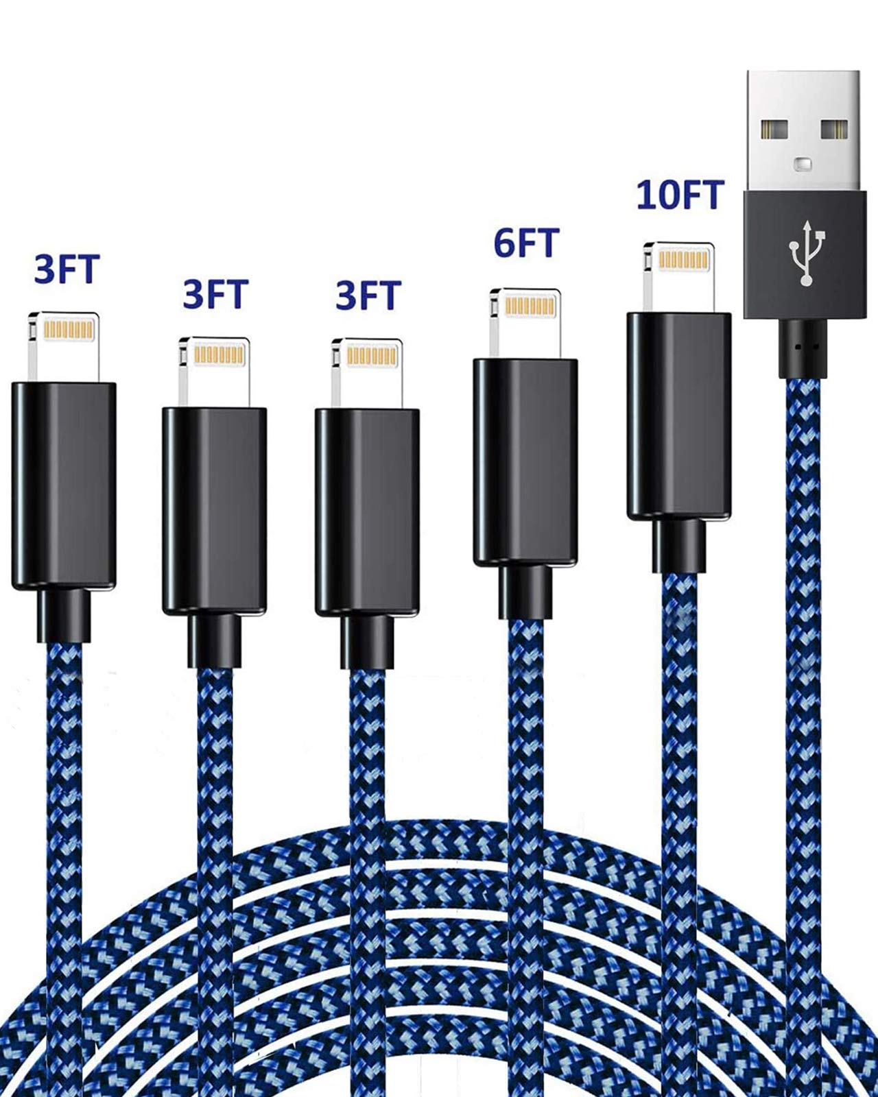 iPhone Charger Cable, MFi Certified Lightning Cable 5 Pack Durable High-Speed iPhone Charger USB A Nylon Braided Cord Compatible with iPhone (ROYAL BLUE)