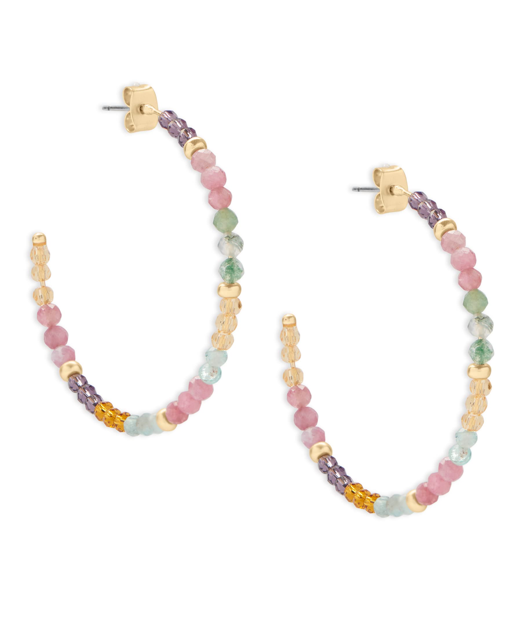 Lucky Brand Multi Beaded Hoop Earring,Gold,One Size