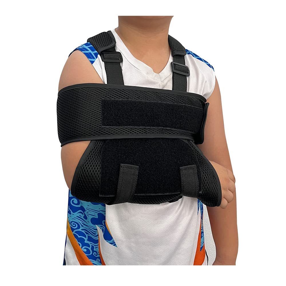 Kids Arm Sling For Shoulder Injury Elbow Surgery Support Brace Immobilizer Child Adjustable Medical Rotator Cuff Injury Mesh Sling For Broken, Dislocation, Sprains, Strains & Tears (Large, Black)