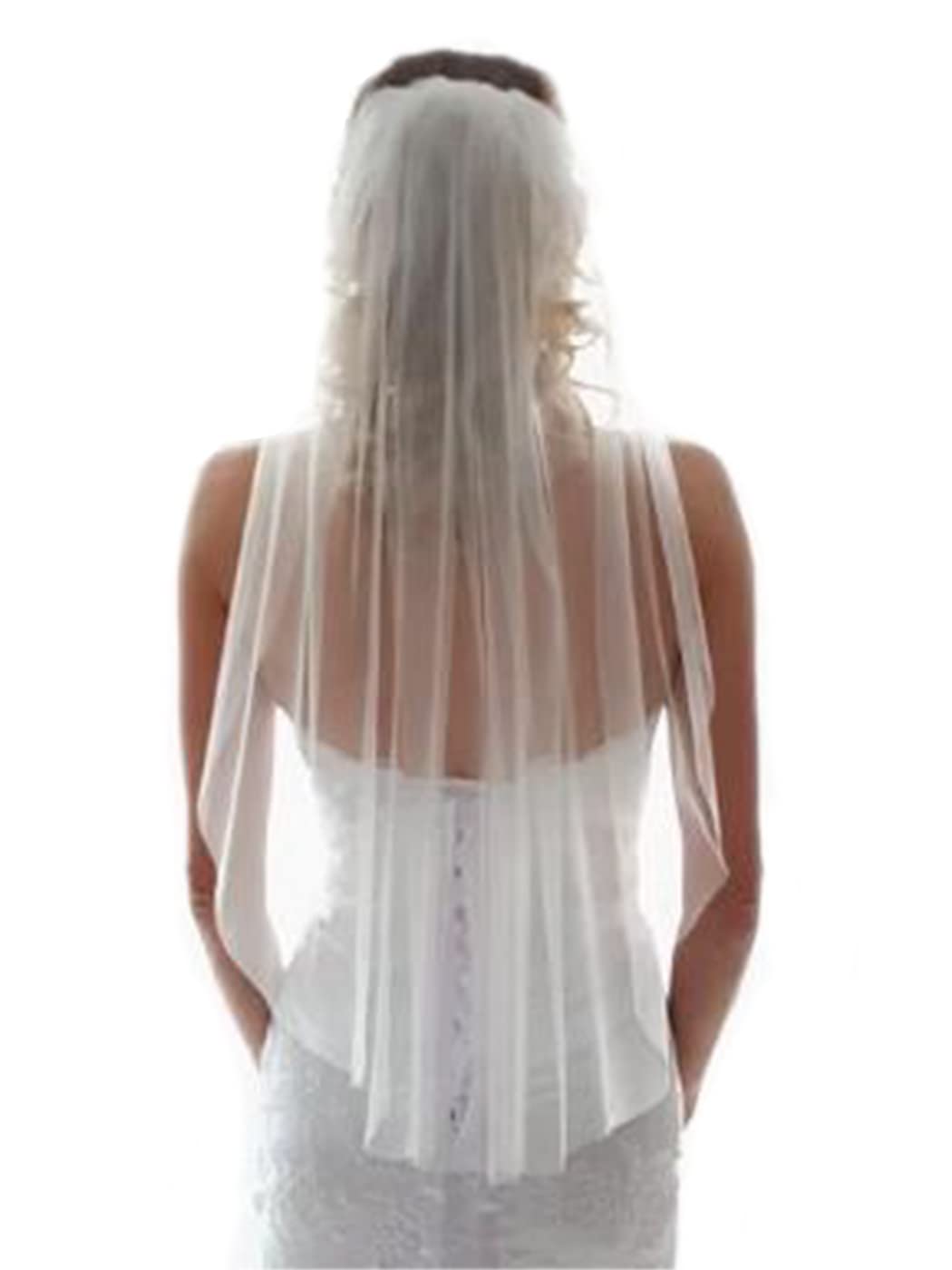 HEREAD 1 Tier Bride Wedding Veil Short Wasit Elbow Length Bridal Tulle Veils with Comb and Cut Edge (White)