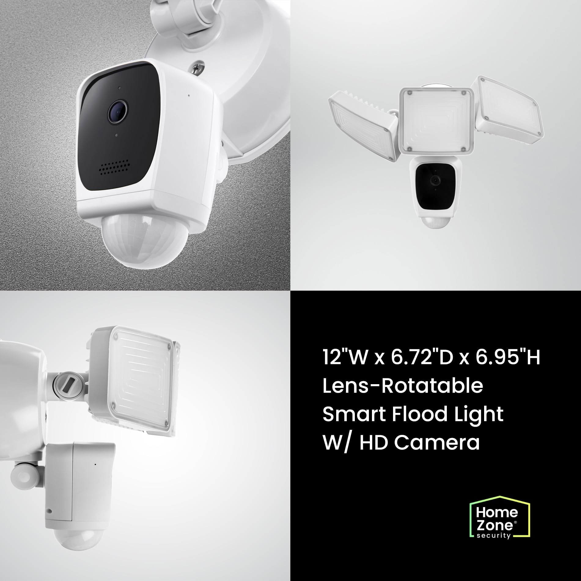 Home Zone Security Triple Head Floodlight Camera β Smart 2.4 GHz 1080P Outdoor Hardwired 3500 Lumen LED Flood Light Camera with 128GB Local Storage Included, White