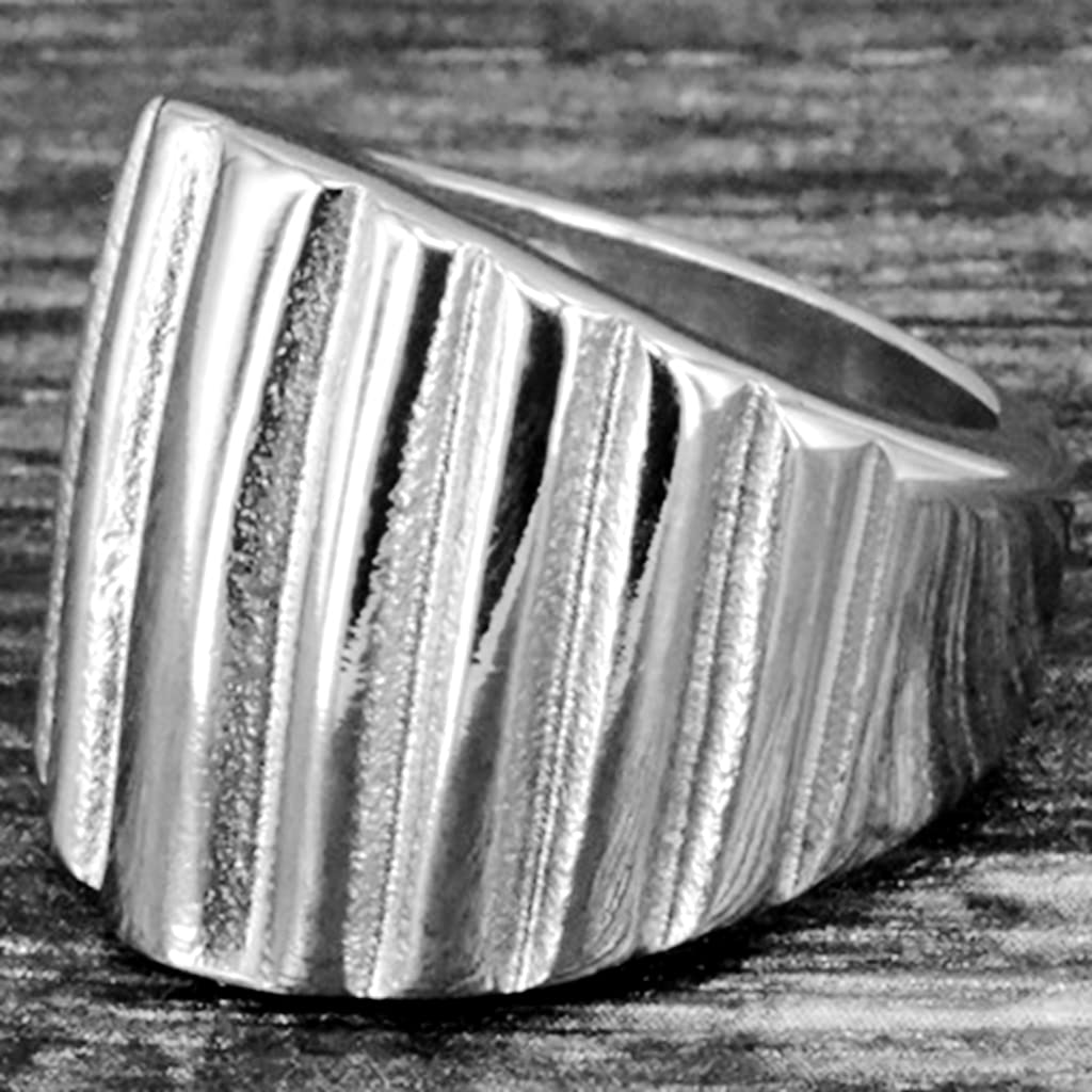 Jude Jewelers Stainless Steel Chunky Curb Huge Classic Plain Grooved Dome Style Statement Wedding Ring (Silver, 7)