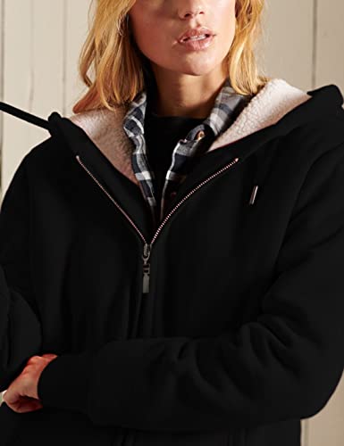 Yeokou Women's Casual Winter Warm Sherpa Lined Zip Up Hooded Sweatshirt Jacket Coat (X-Large, Black001)