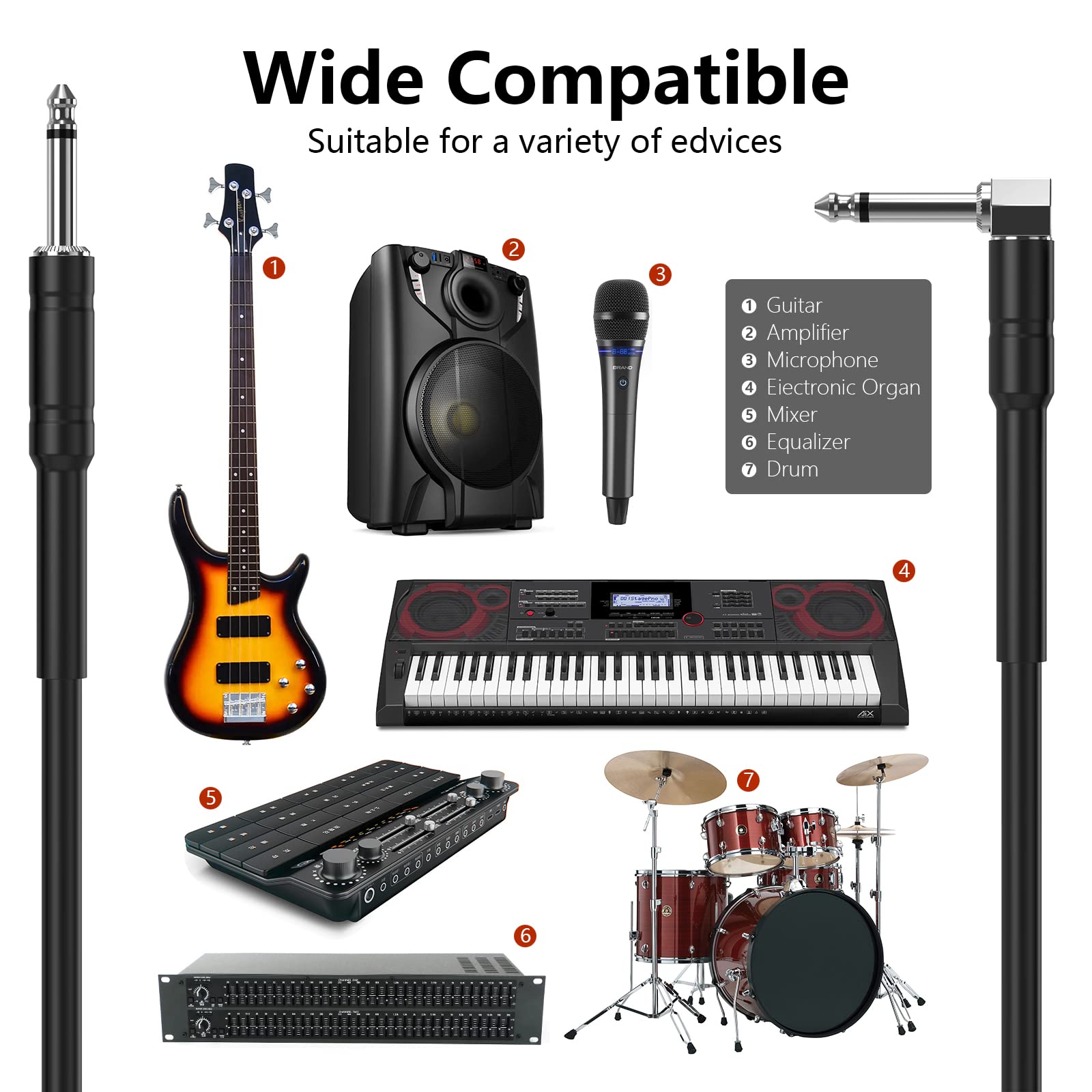 HQGC Electric Guitar Cable, Guitar Amp Cord for Electric Instrument Cable Guitar Wire Guitar Cord Bass Amplifier Audio,Black